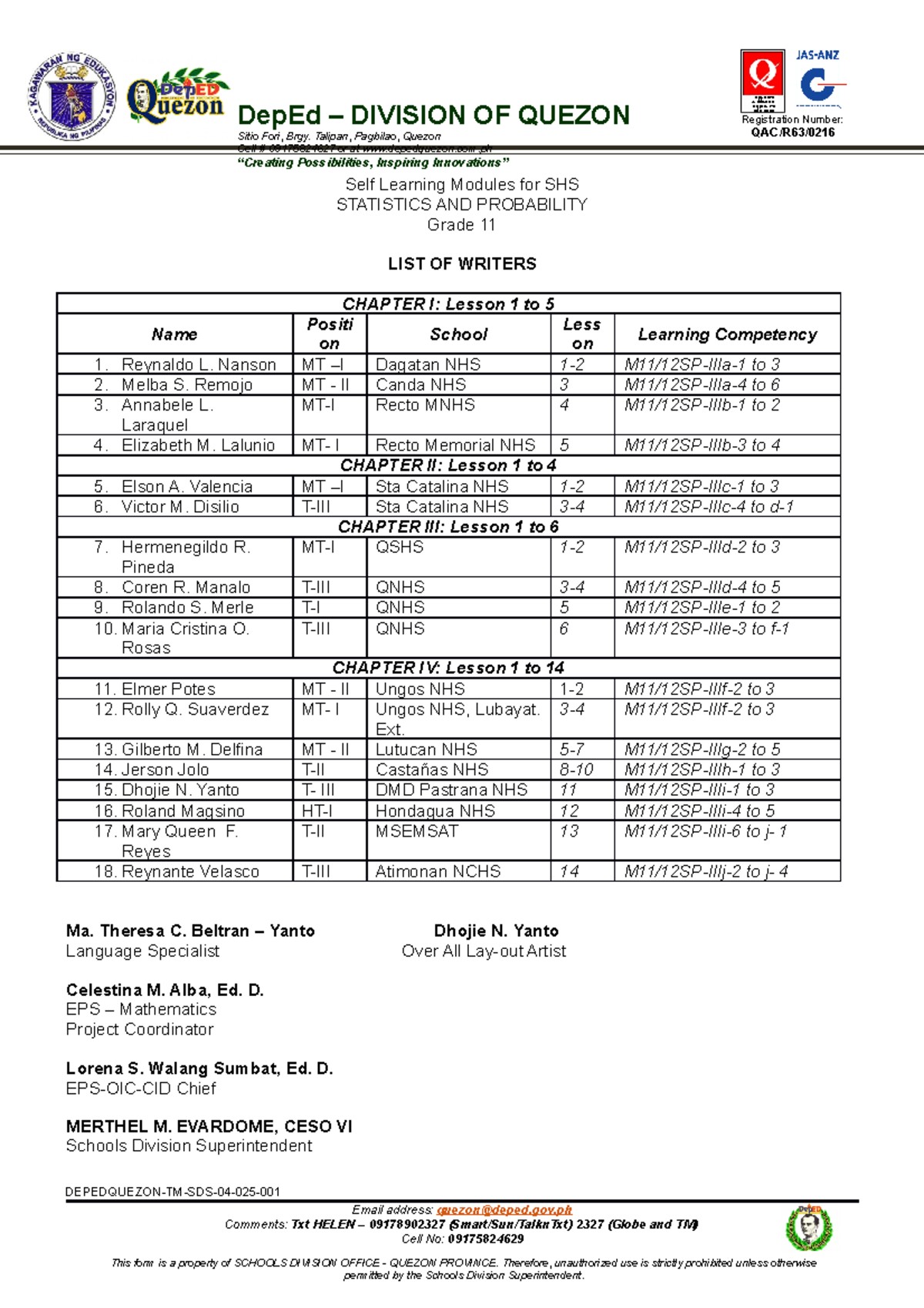 SELF Learning Module FOR SHS Writers - ASSUREDCOMPANYQUALITY ISO 9001 ...