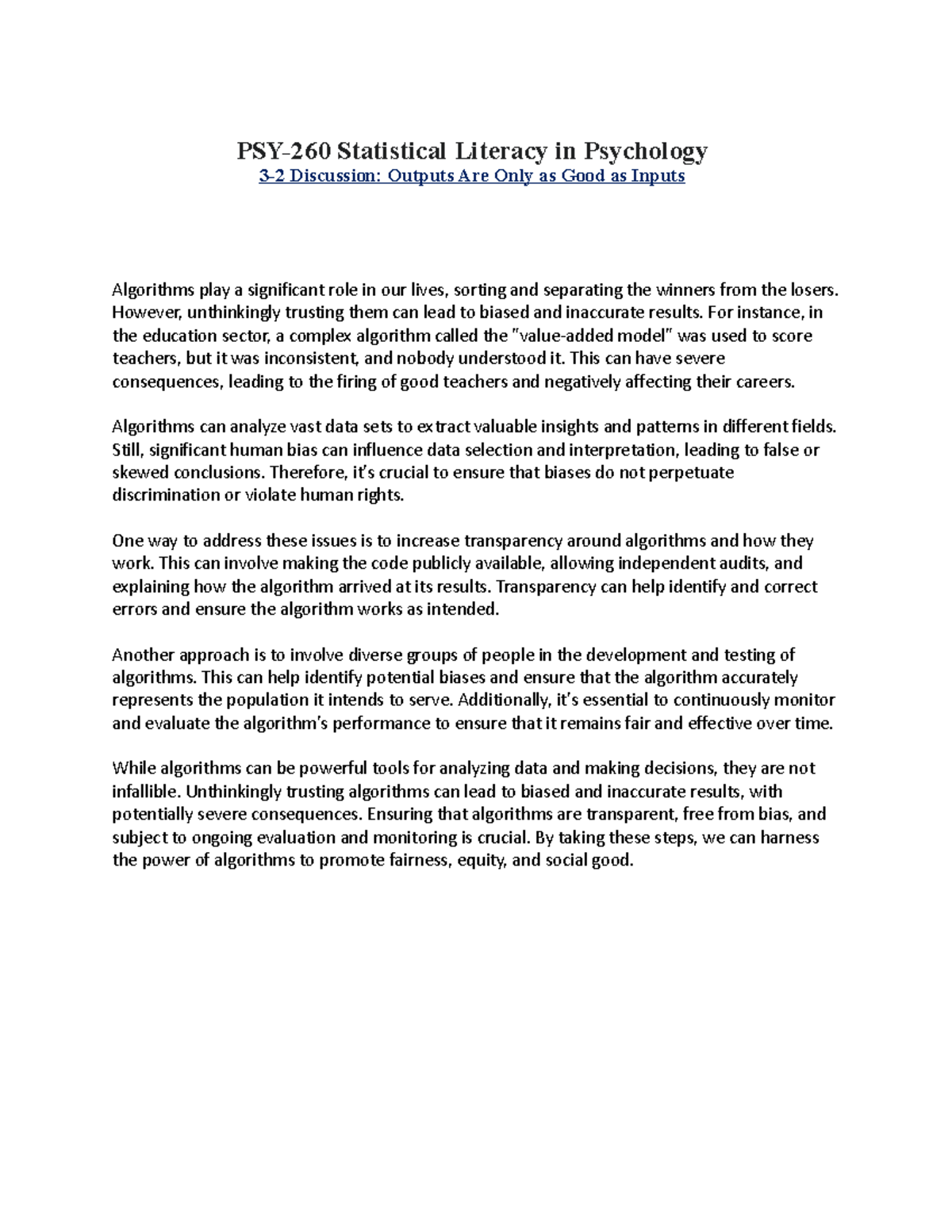 PSY-260 Statistical Literacy in Psychology 3-2 DB - PSY-260 Statistical Literacy in Psychology 3 ...