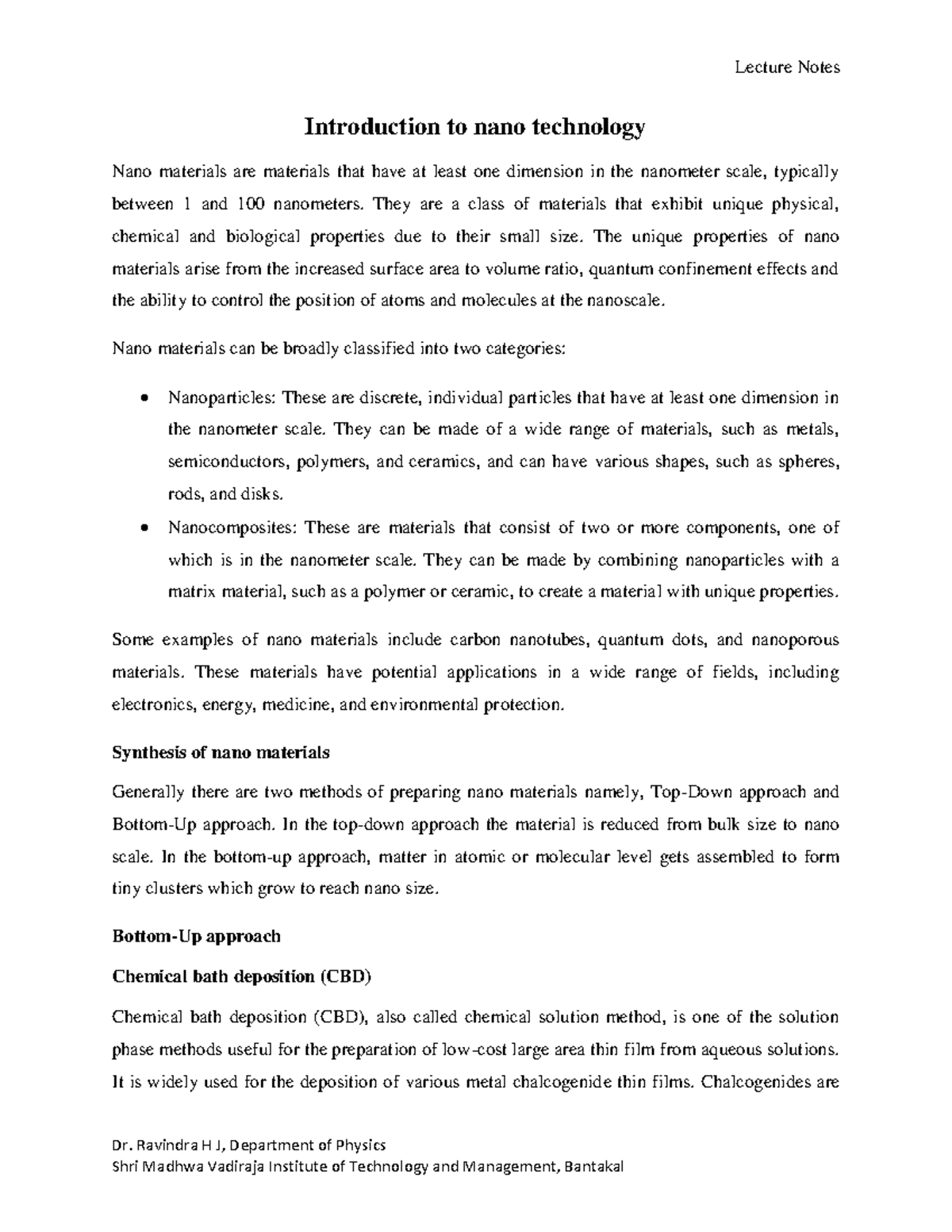 Module 1 part 1 Introduction to nano technology - Dr. Ravindra H J ...