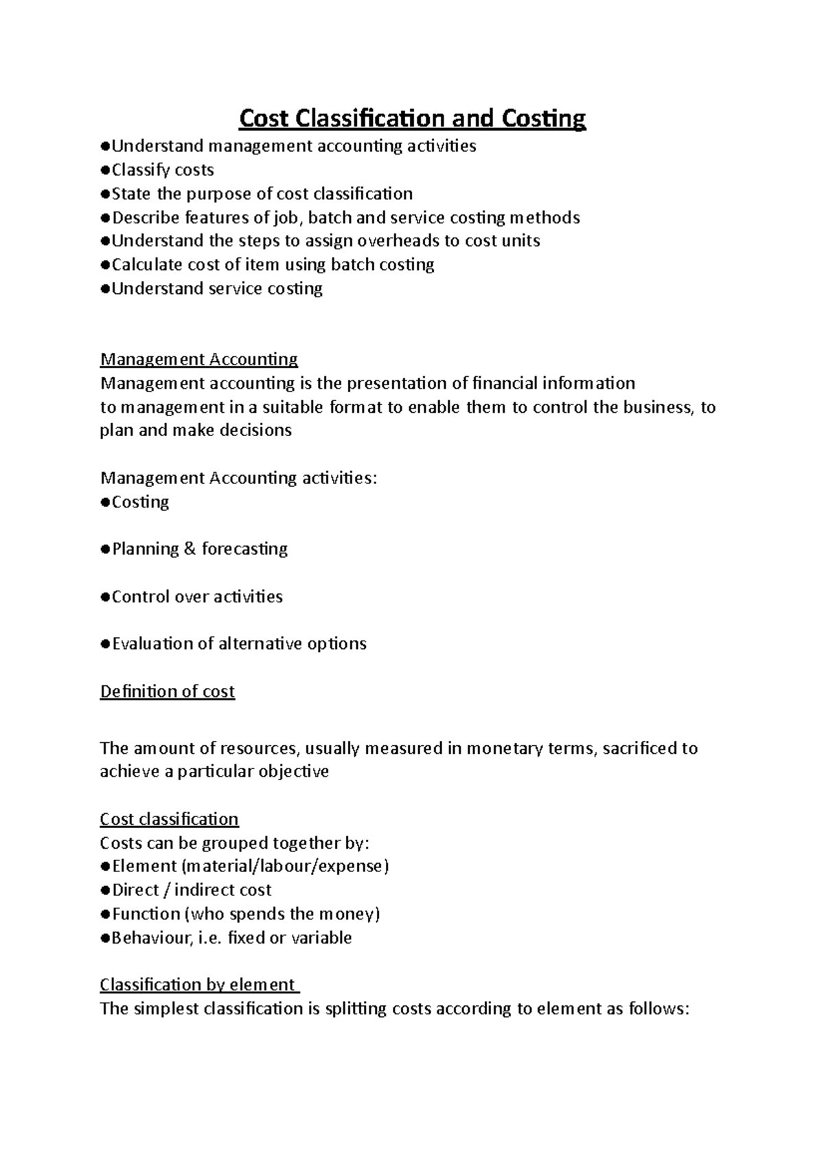 Cost classification and budgeting - Cost Classification and Costing ...