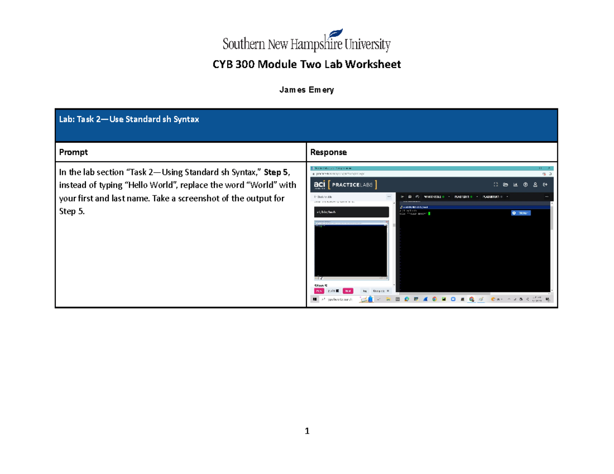 CYB 300 2-2 Lab Worksheet Customize or Write Simple Scripts Final - CYB 300 Module Two Lab ...