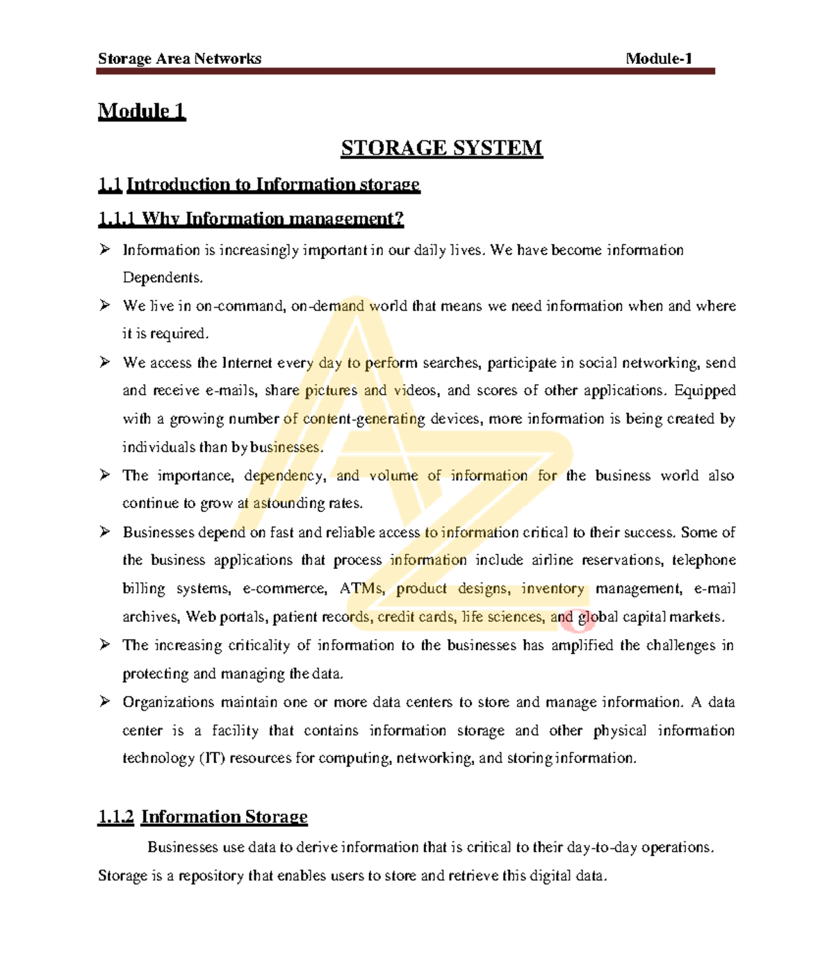 SAN Mod1@Az Documents - Module 1 STORAGE SYSTEM 1 Introduction to ...