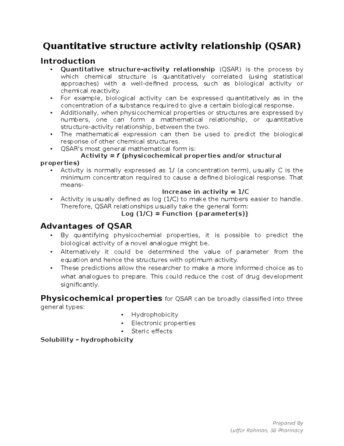 Quantitative structure activity relationship - For example, biological ...