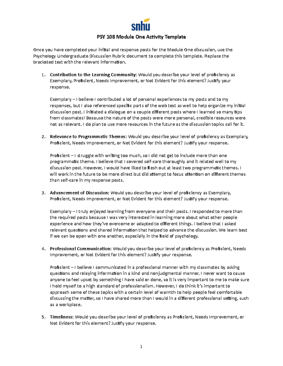 PSY 108 Module One Activity Template - PSY 108 Module One Activity ...