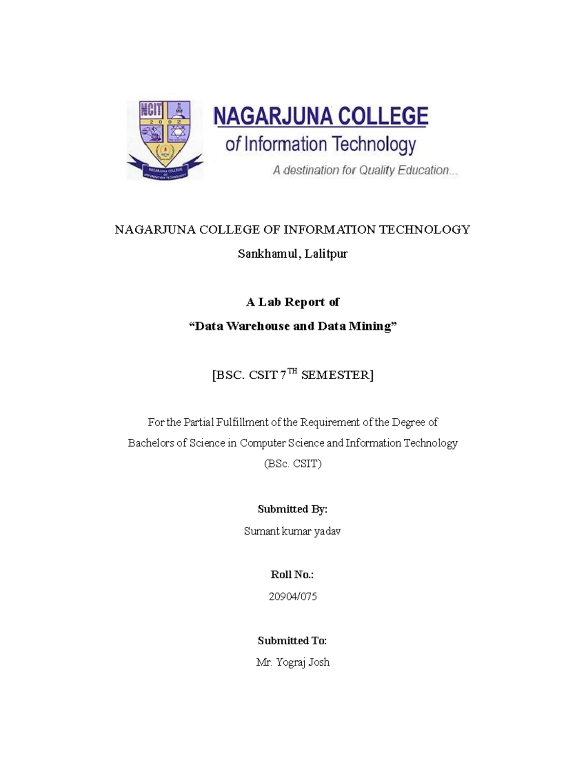 Data-mining - notes - NAGARJUNA COLLEGE OF INFORMATION TECHNOLOGY ...