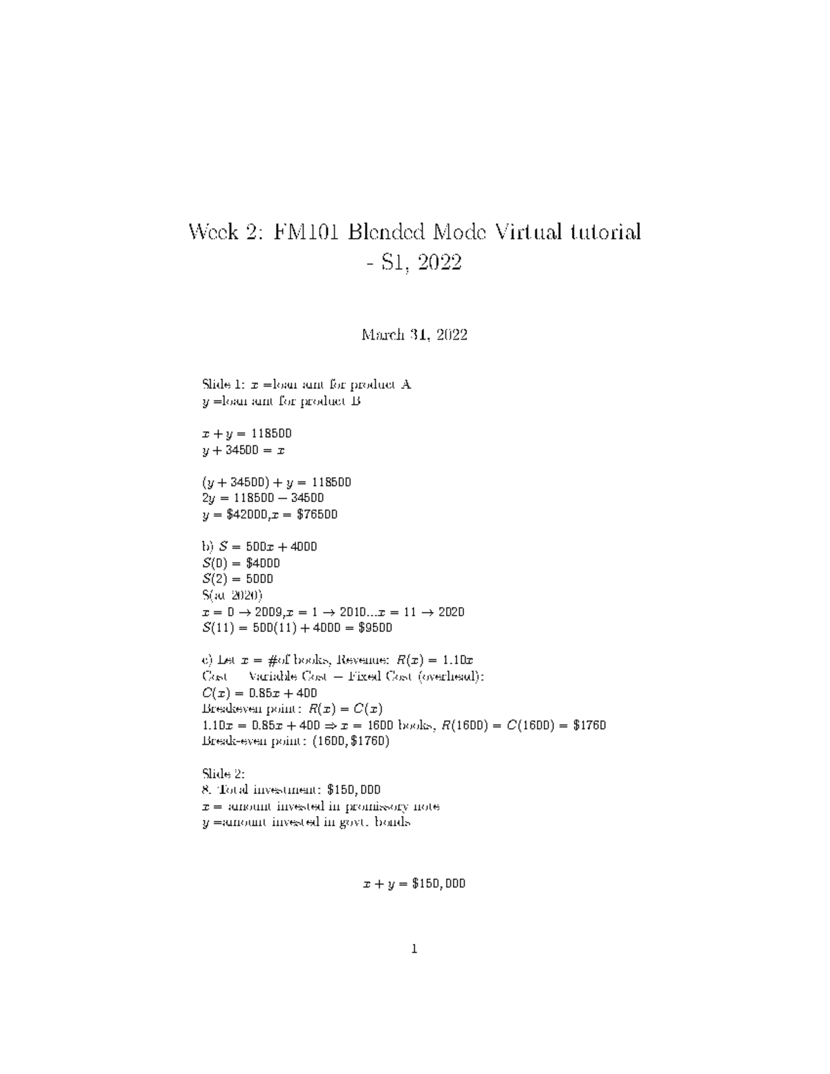 Week 2-virtul tutorial-1 - Week 2: FM101 BlendedMo deVirtualtutorial ...