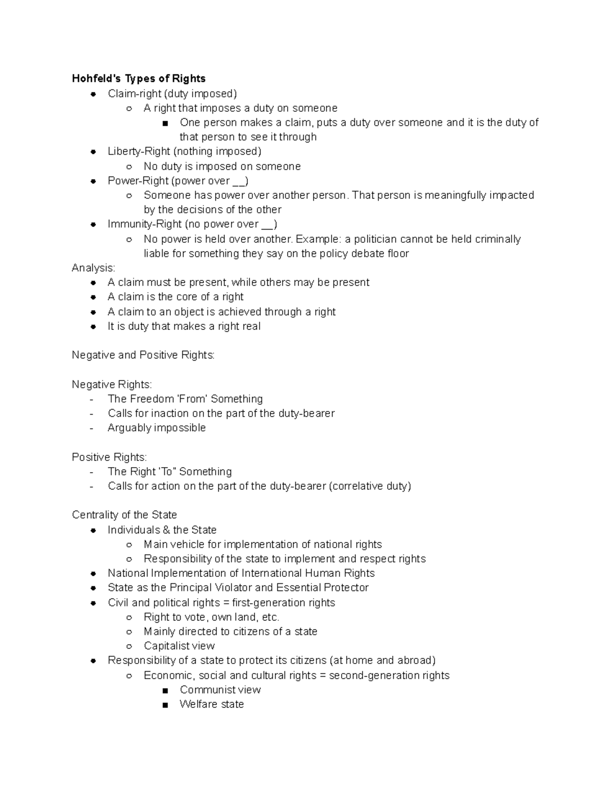 PO102 Exam Review 3 - Hohfeld's Types of Rights Claim-right (duty ...