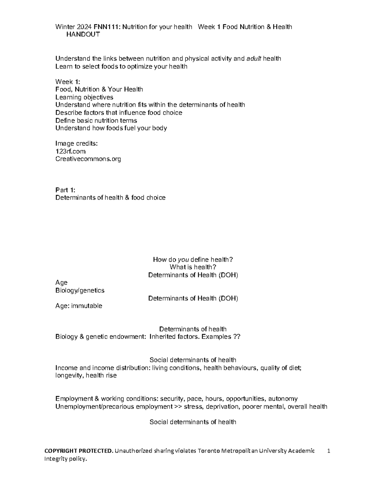 Winter 2024 Week 1 Food Nutr Health Handout with gaps - HANDOUT ...