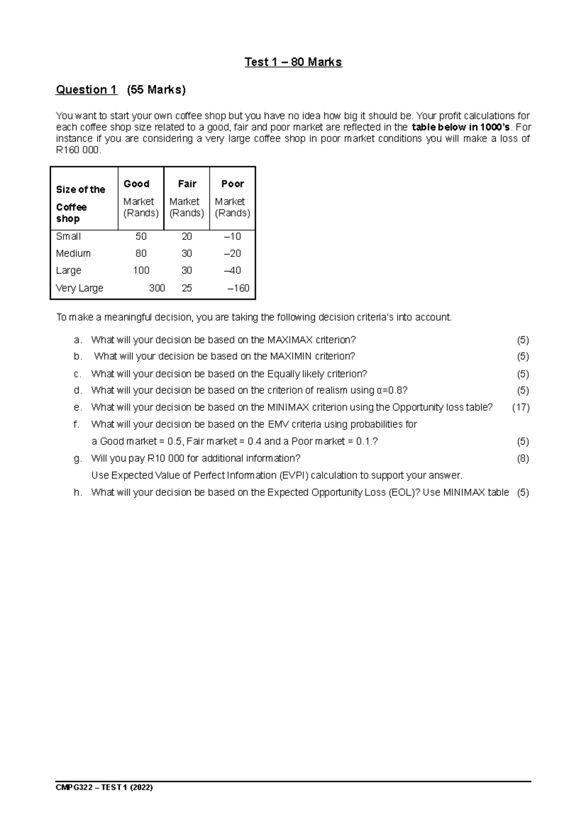 Test 1 - 5 August 2022 - TEST 1 - Test 1 – 80 Marks Question 1 (55 ...