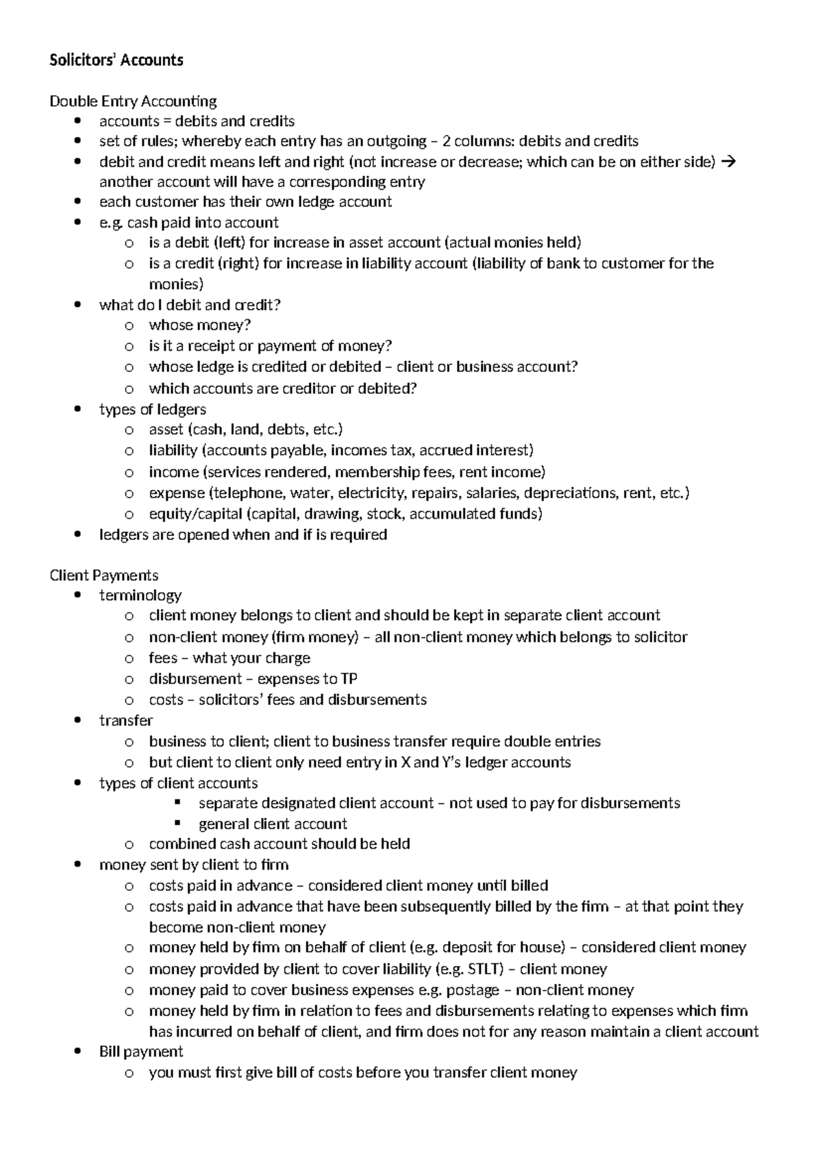 Solicitors Accounts - Notes - Solicitors’ Accounts Double Entry ...