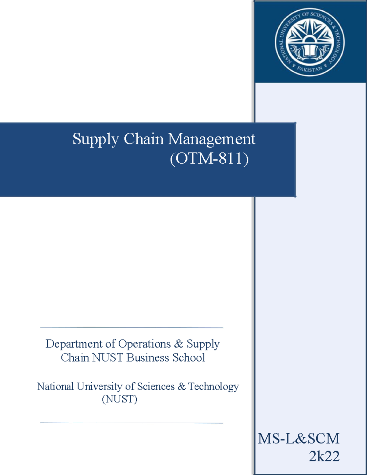 SCM Course Outline - Supply Chain Management (OTM-811) Department of ...