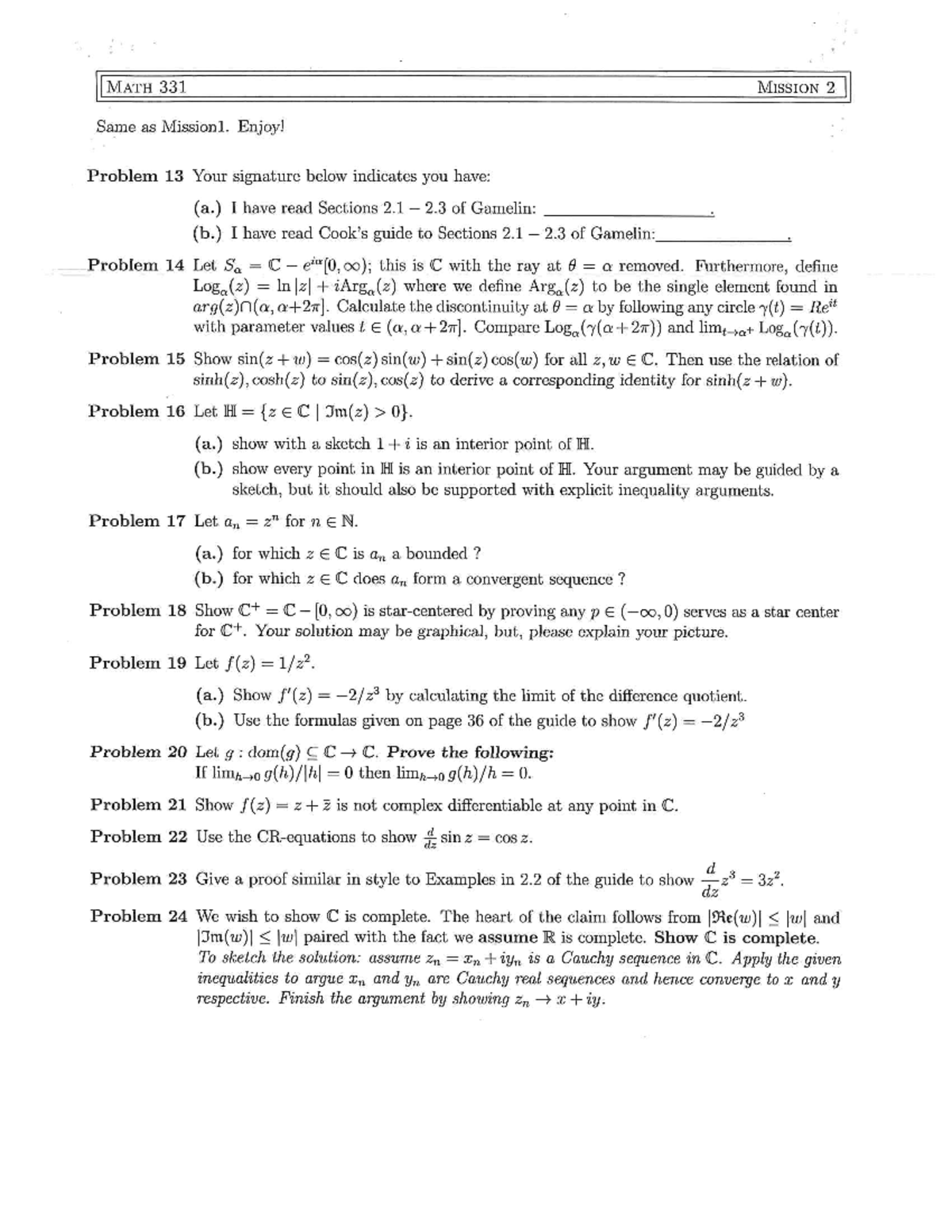 Seminar assignments Mission 2 solutions - lMATH 331 MISSION 2 ll Same ...