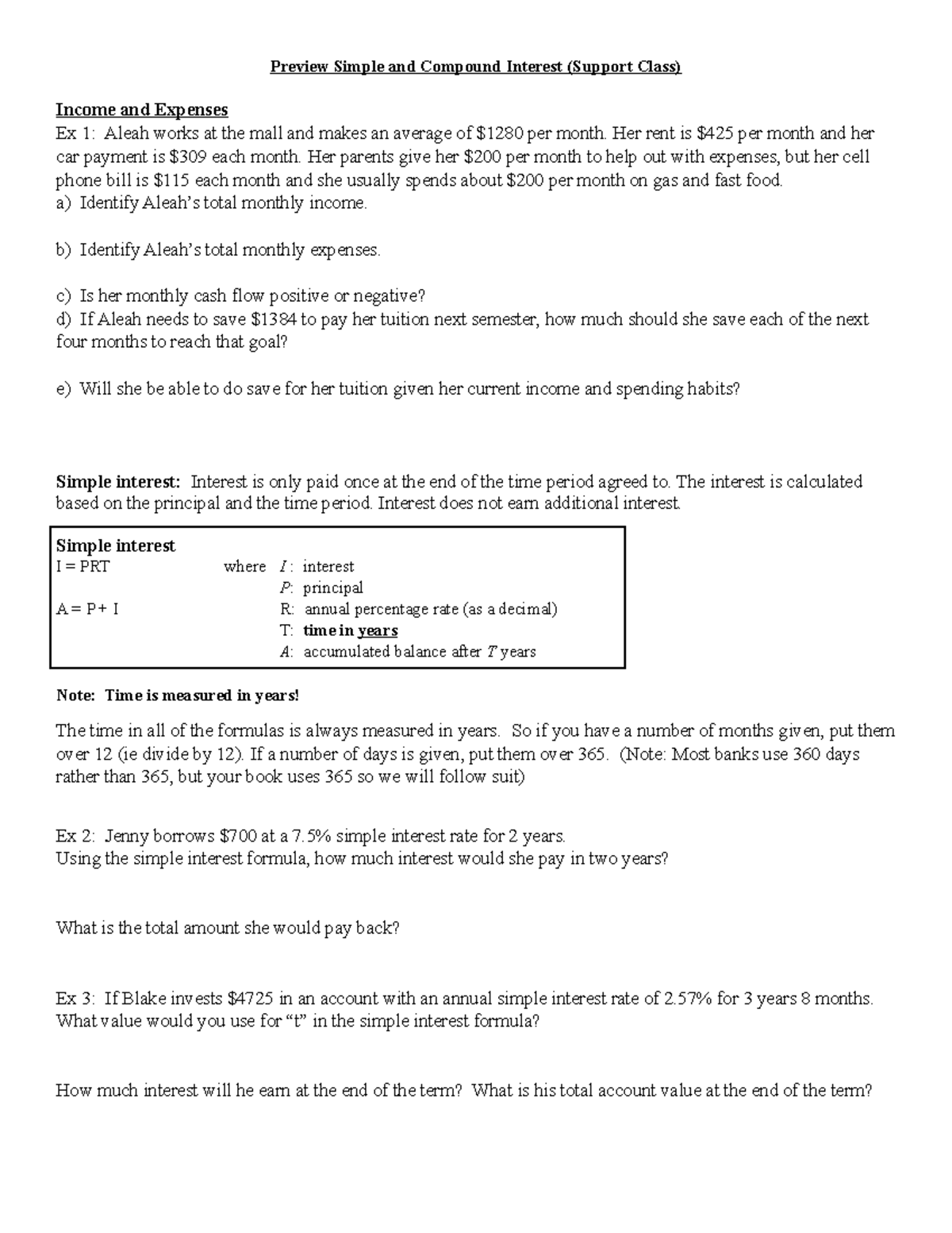 Notes simple and compound interest - Preview Simple and Compound ...