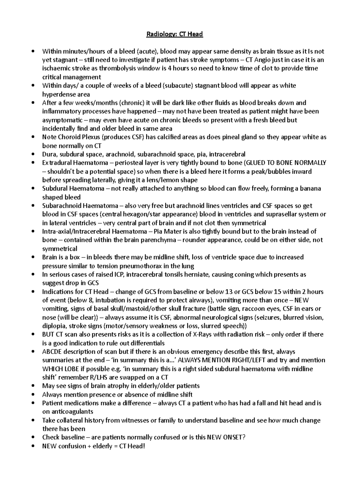 Radiology CT Head - Imperial College London third year lecture notes on ...