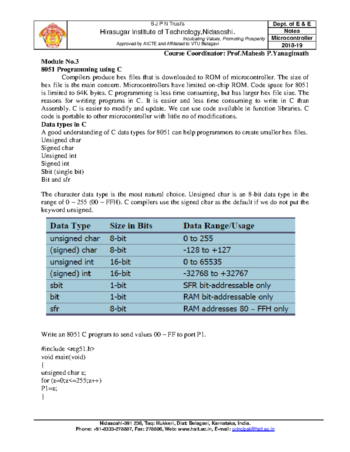 Microcontrollers Module 3 - Hirasugar Institute of Technology,Nidasoshi ...