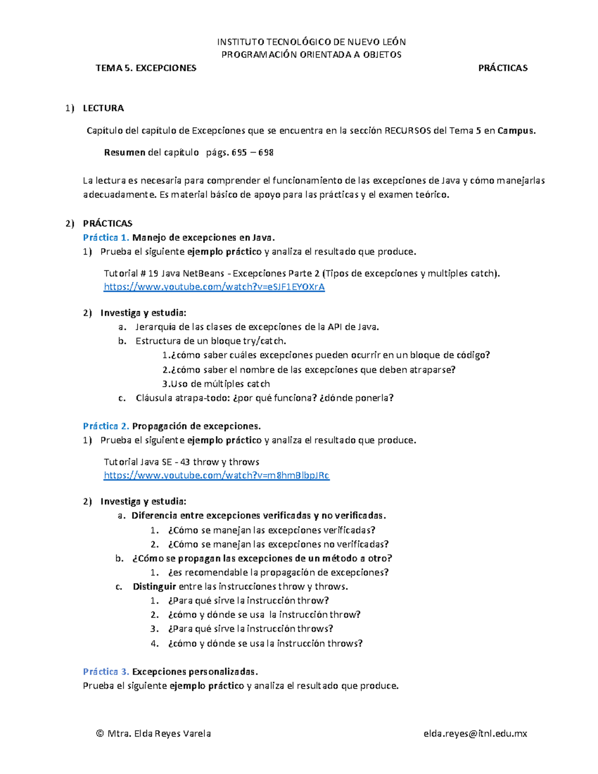 POO tema5 Practicas - INSTITUTO TECNOL”GICO DE NUEVO LE”N PROGRAMACI”N ORIENTADA A OBJETOS TEMA ...