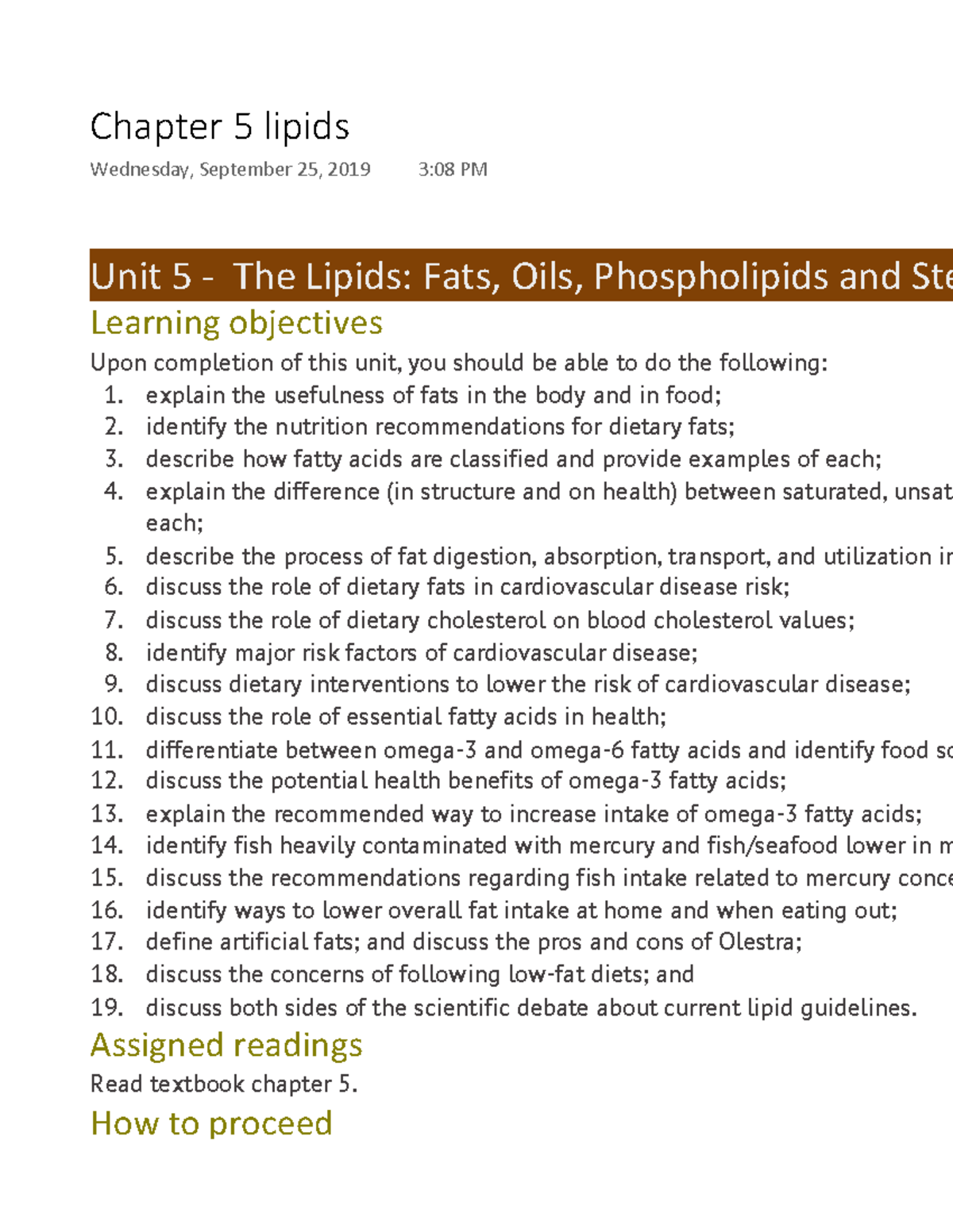 Chapter 5 lipids - Unit 5 - The Lipids: Fats, Oils, Phospholipids and ...