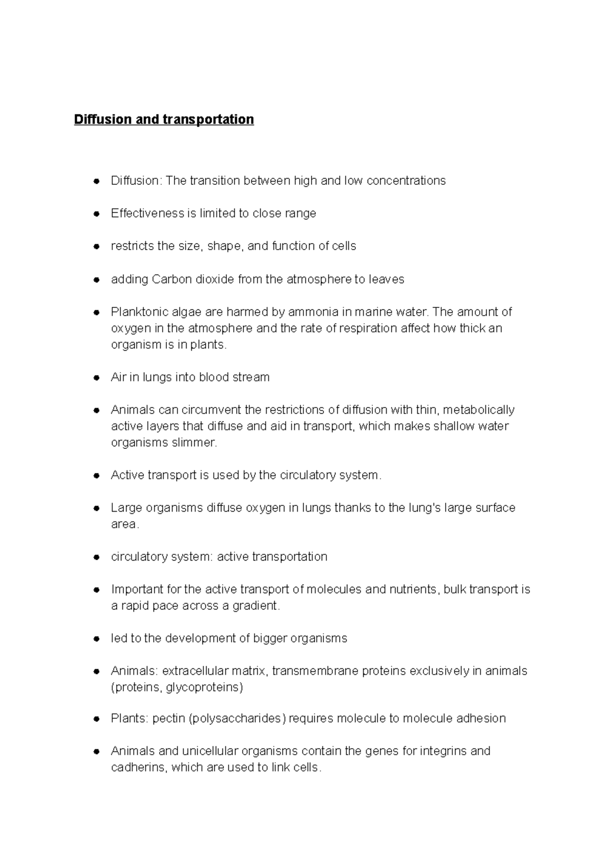 Diffusion and transportation - The amount of oxygen in the atmosphere ...