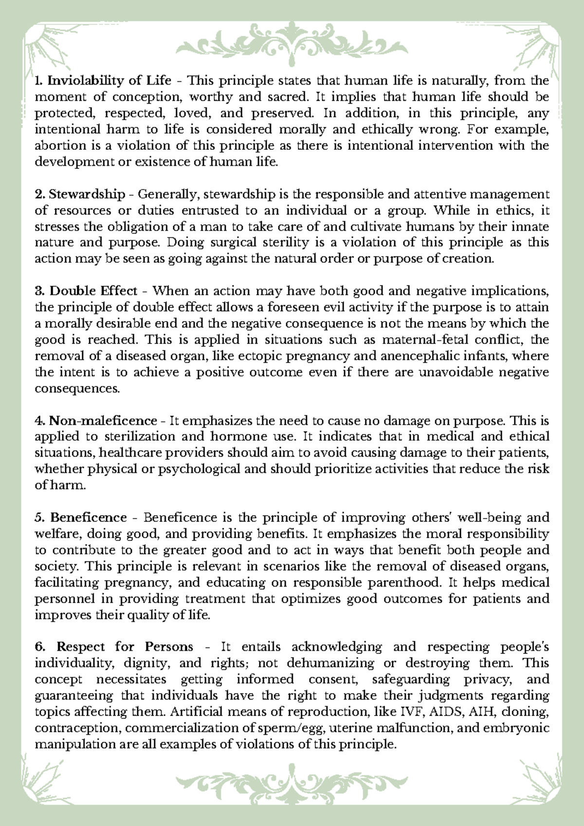 Activity 15 - Inviolability of Life - This principle states that human ...