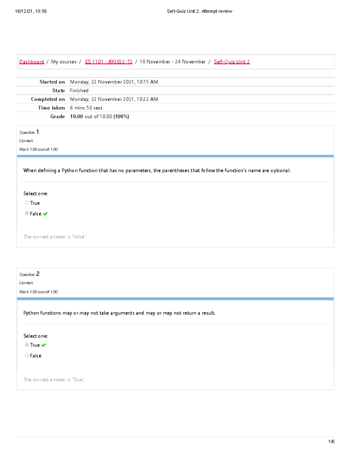 CS 1101 Unit 2 Self quiz - Practice for your final exam with these quiz ...