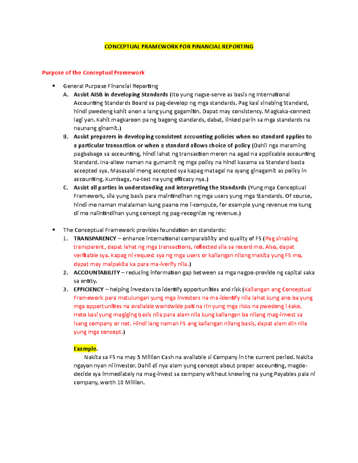 Conceptual Framework For Financial Reporting Lecture Notes