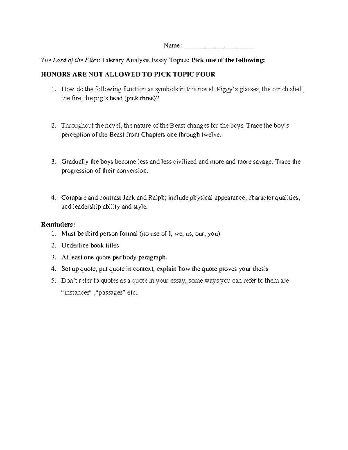 Essay+topics+Lord+of+the+Flies - Mrs. Sadia- English 9:1-9:2 Name ...