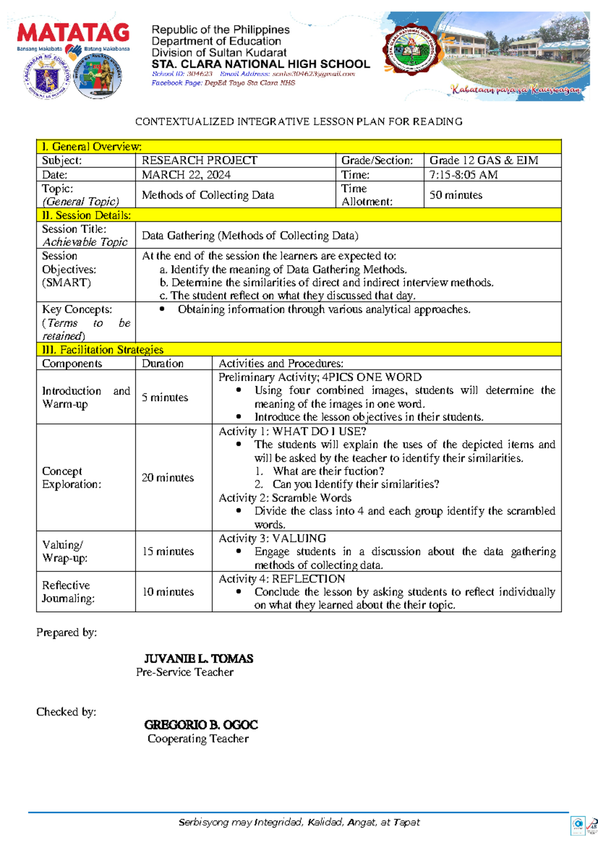 Reading intervention march 15,2024 - CONTEXTUALIZED INTEGRATIVE LESSON ...