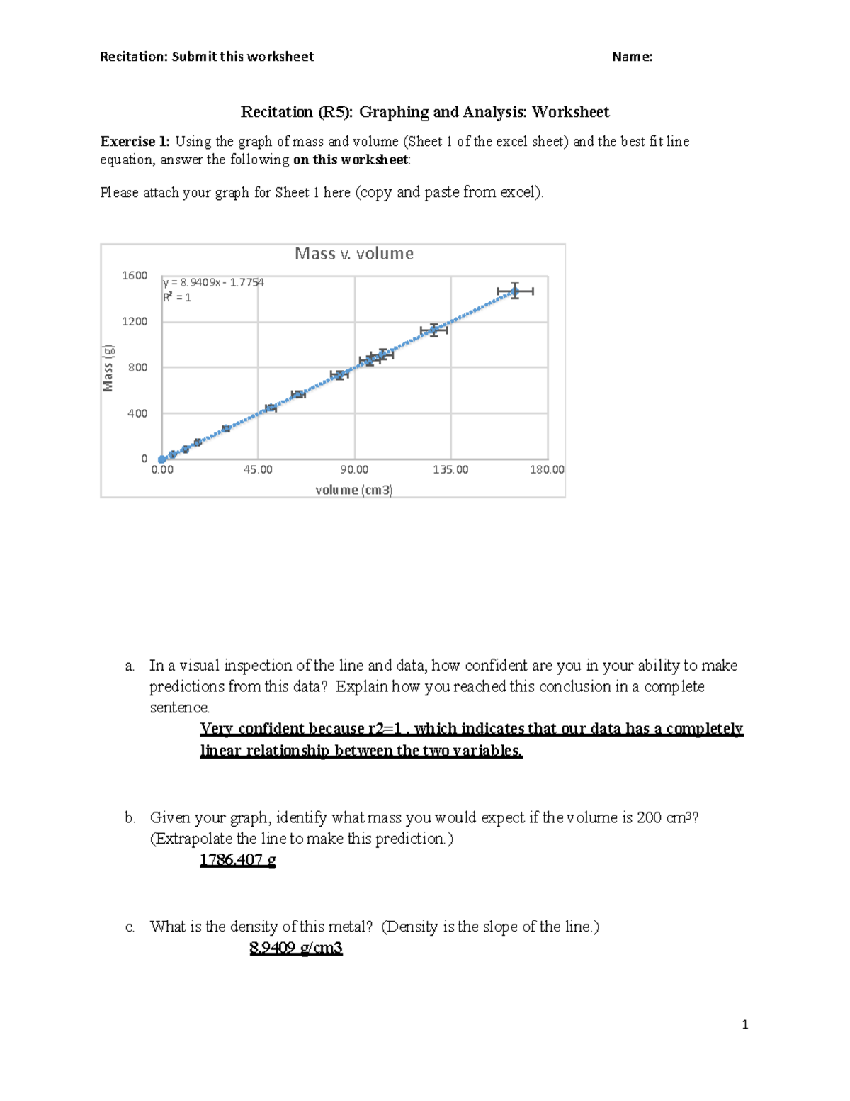 Recitation 5 Graph and Questions - Recitaon: Submit this worksheet Name: Recitation (R5 ...