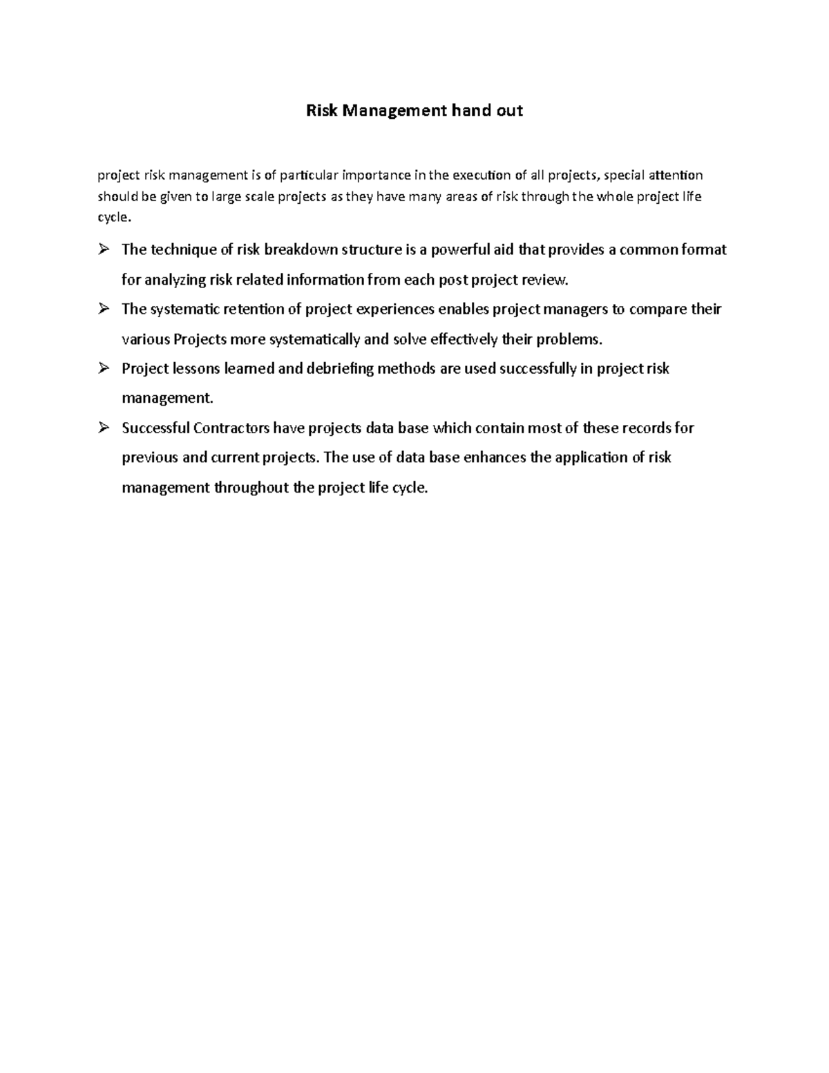 Handout - ERGRGGGGGGGGGGRGRGGGRGRG - Risk Management hand out project ...