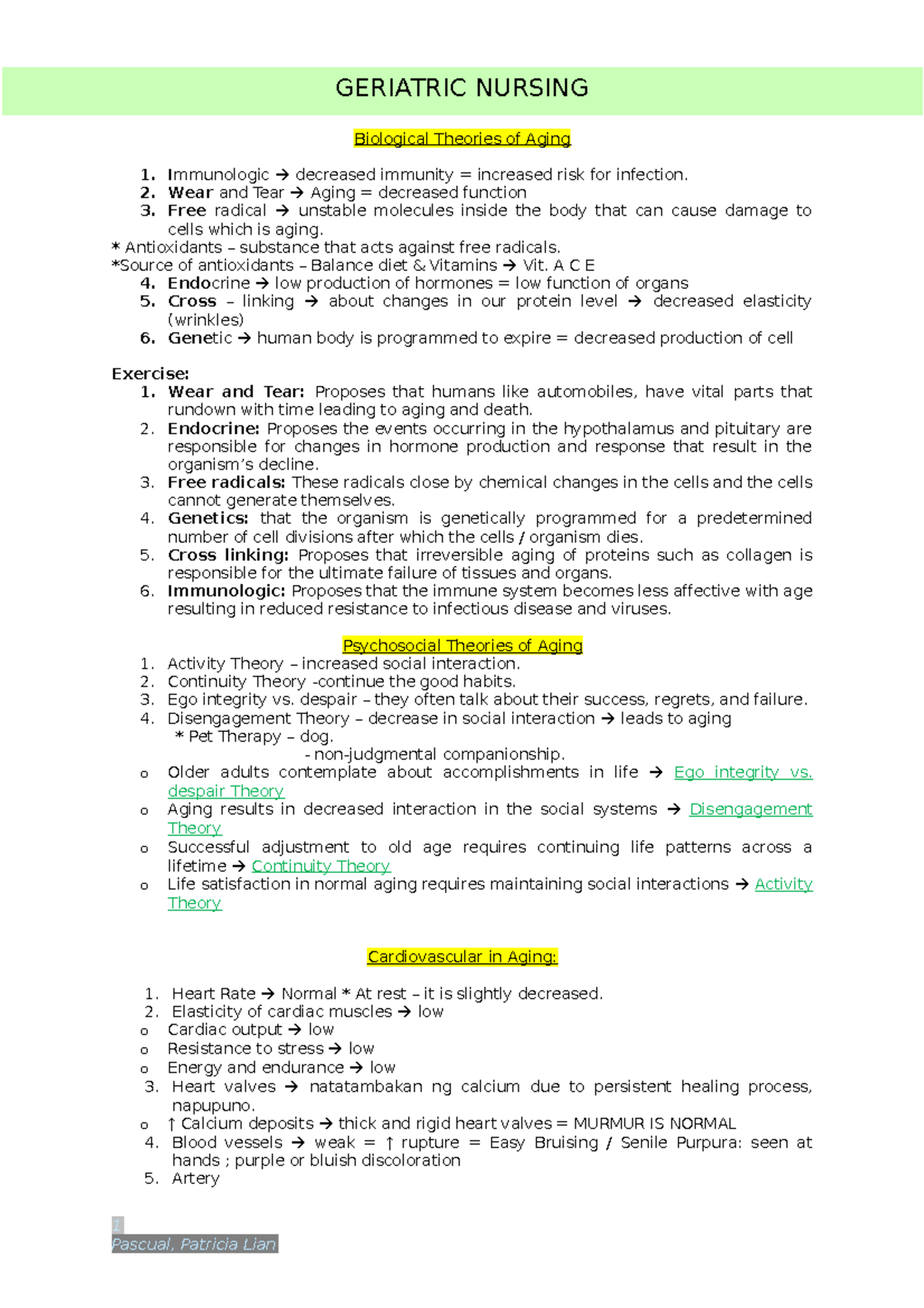 Geriatric Nursing - GERIA - Biological Theories of Aging Immunologic ...
