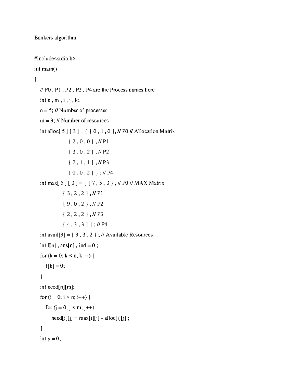 Bankers alg - program - Bankers algorithm #include int main() { // P0 ...