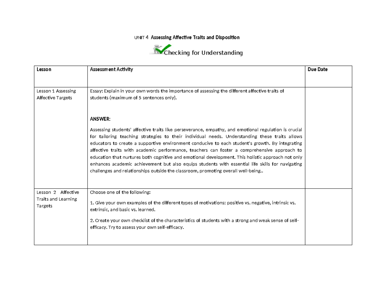Abrea, Therese Julian G - UNIT 4 Assessing Affective Traits and ...