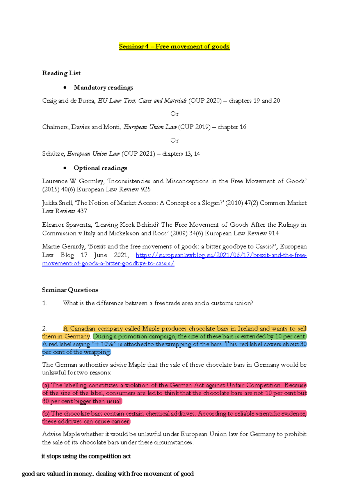 S4 Free movement of goods copy - Seminar 4 – Free movement of goods ...