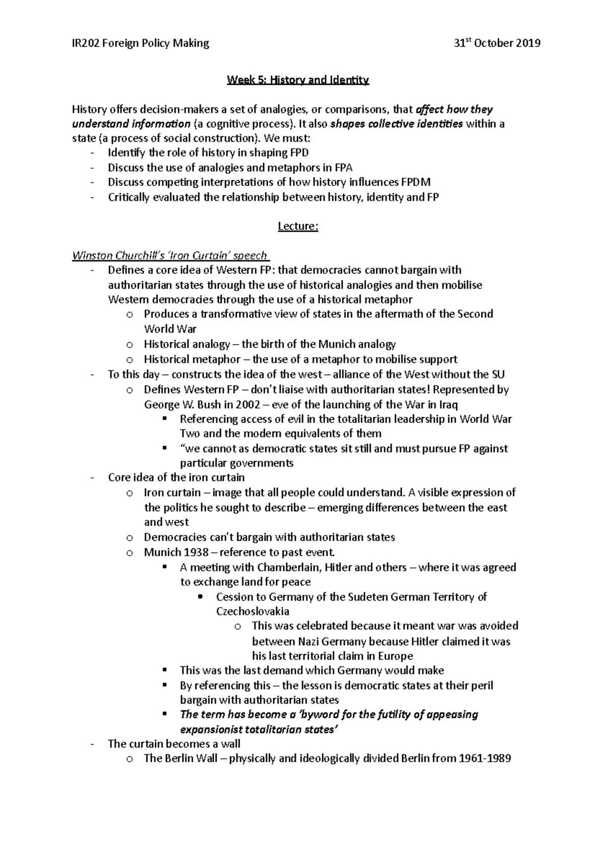Week 5 - History and Identity - Lecture and class notes - Week 5 ...