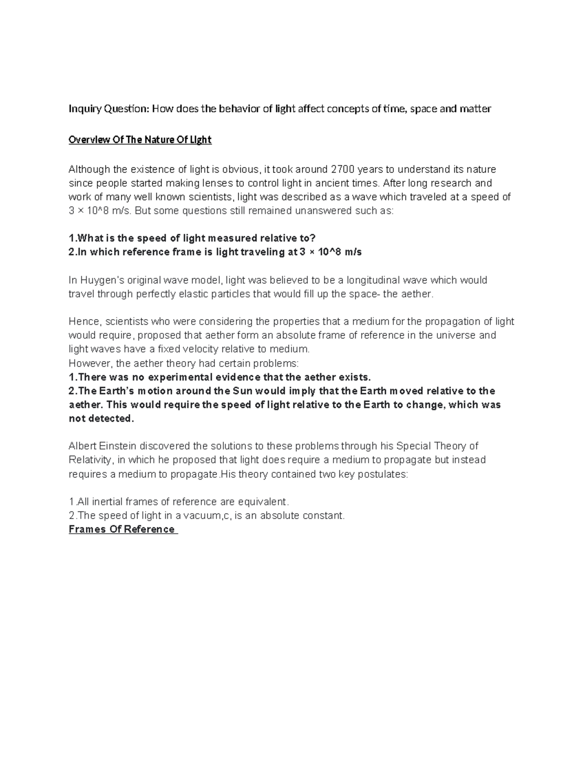 Physics Study - Inquiry Question: How does the behavior of light affect ...