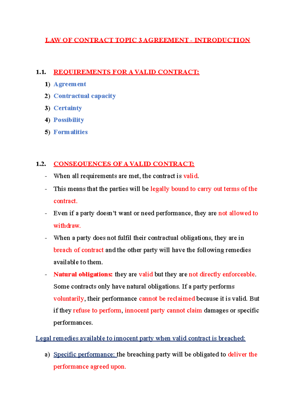 Contract Topic 3 Agreement - Introduction - LAW OF CONTRACT TOPIC 3 ...