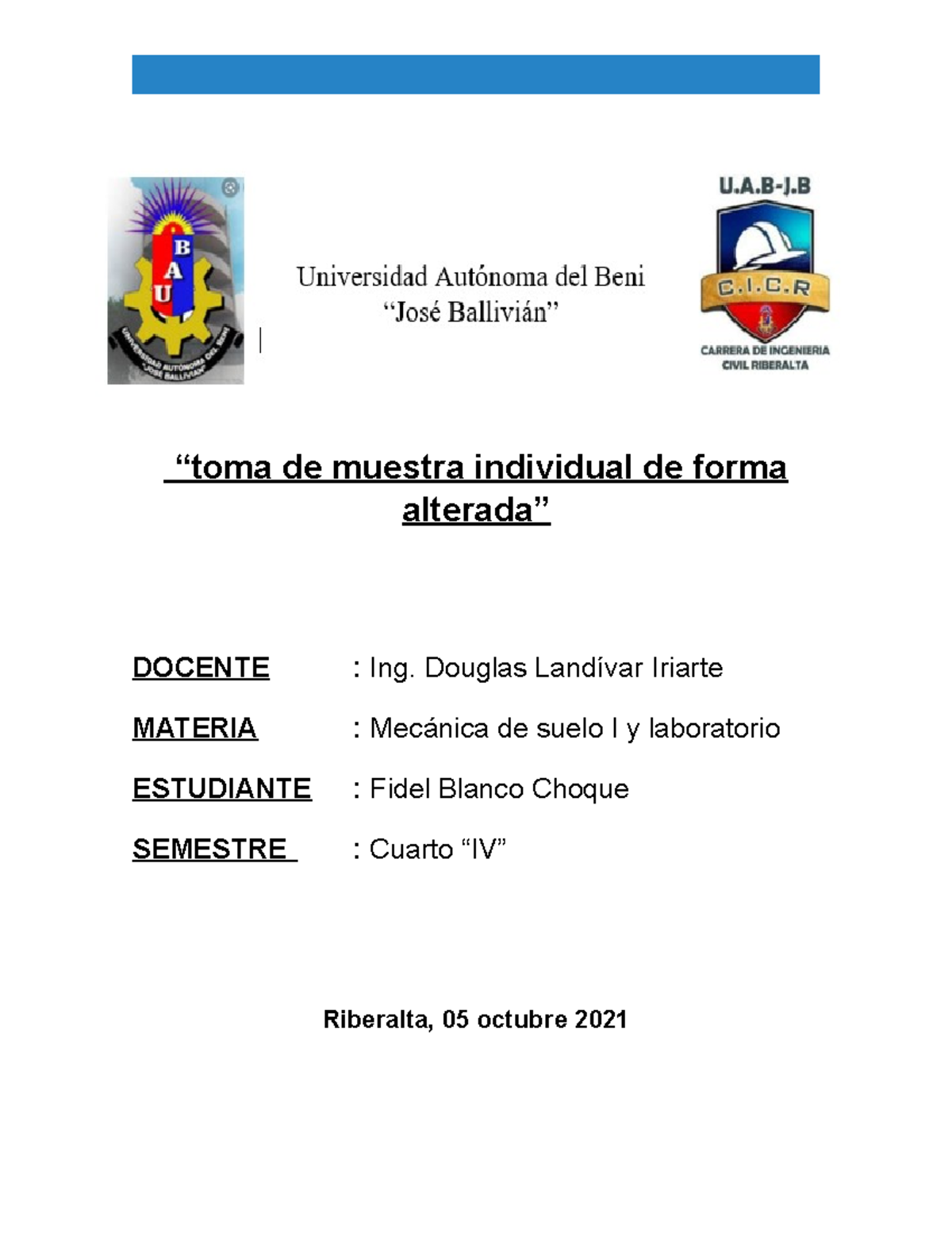 Toma de muestra individual de forma alterada - “toma de muestra ...