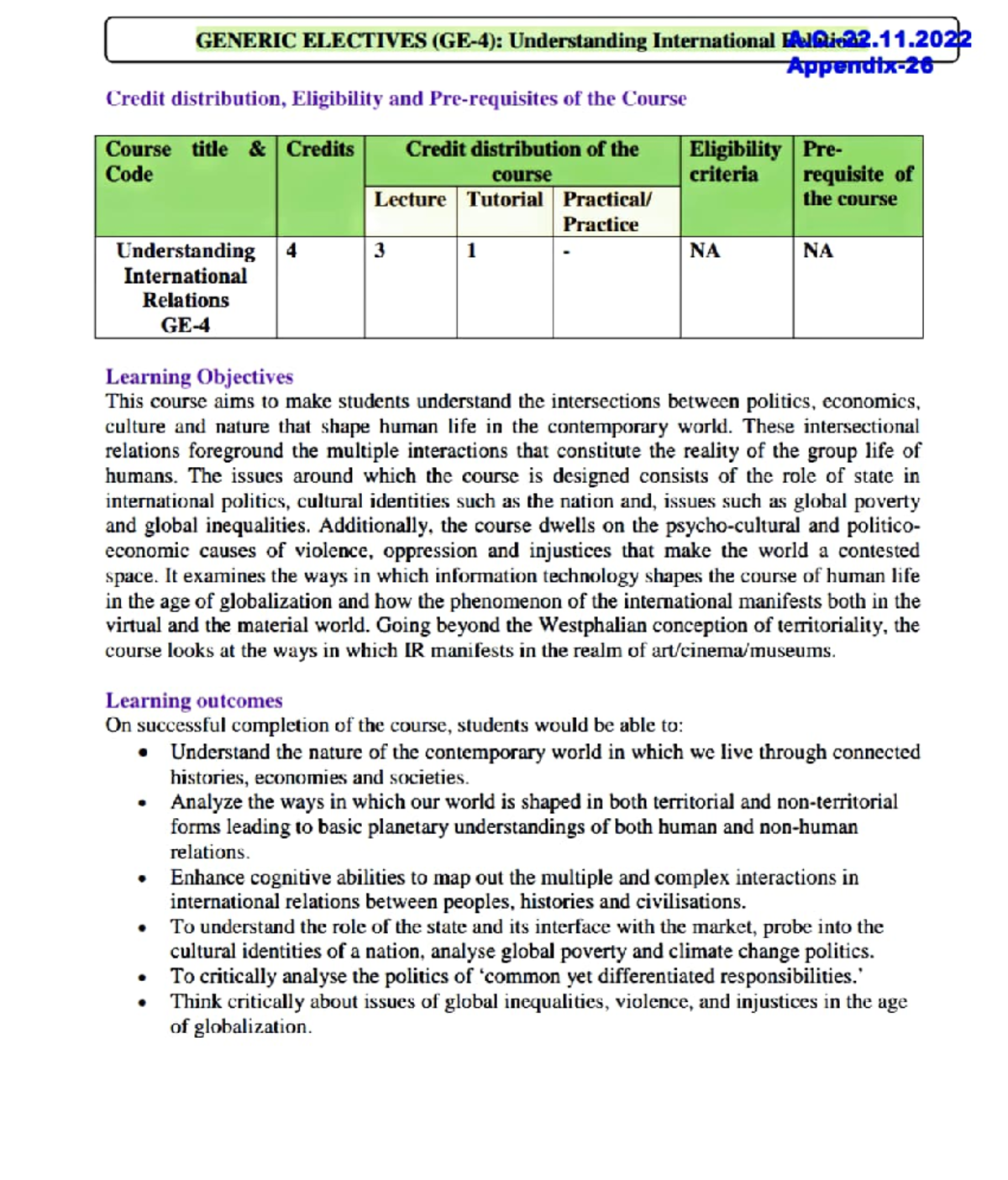 GE.Understanding International Relations - GENERIC ELECTIVES (GE-4): Understanding International ...