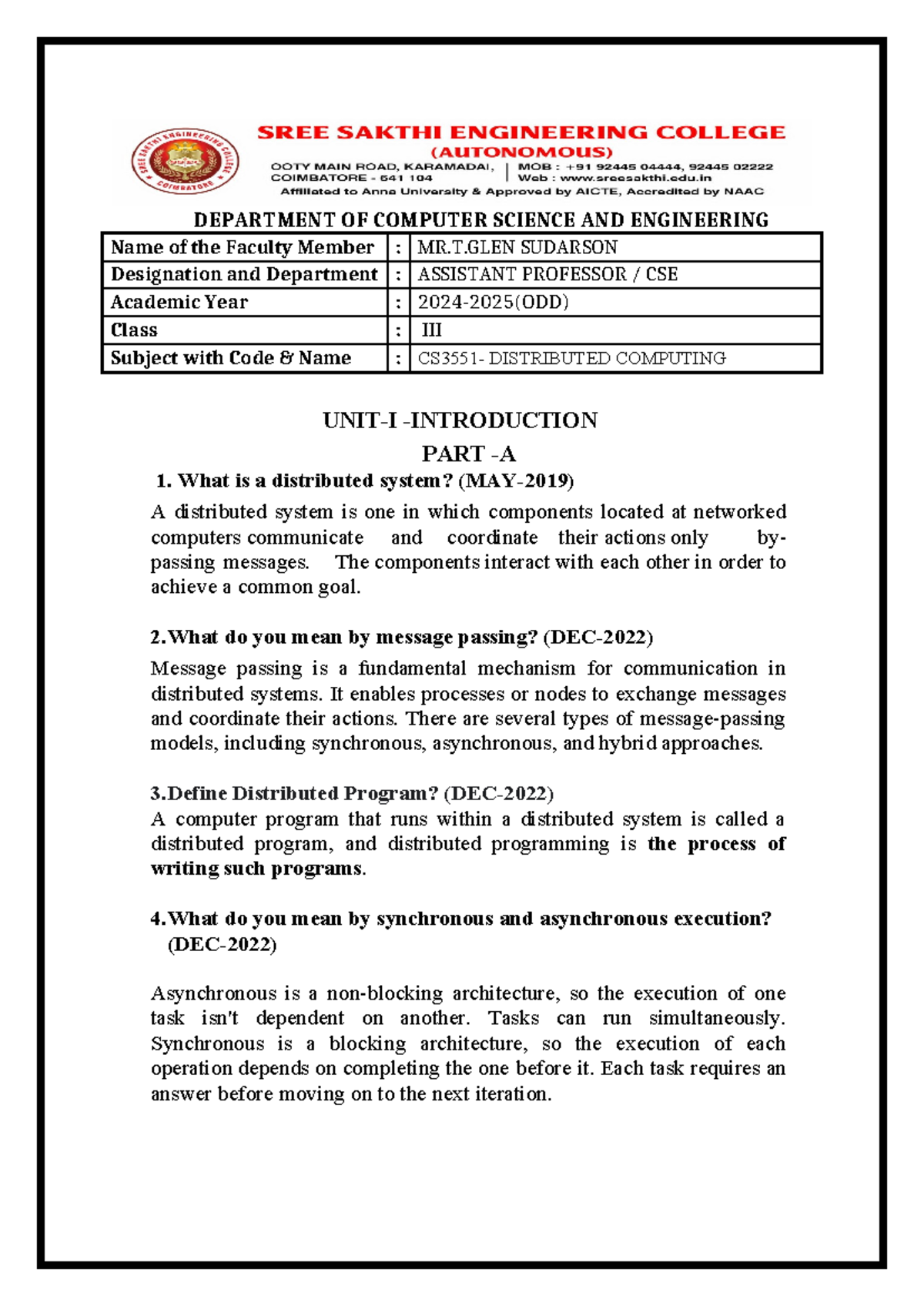 DC UNIT -1 - lecturer notes - DEPARTMENT OF COMPUTER SCIENCE AND ... DC UNIT -1 - lecturer notes - DEPARTMENT OF COMPUTER SCIENCE AND ...