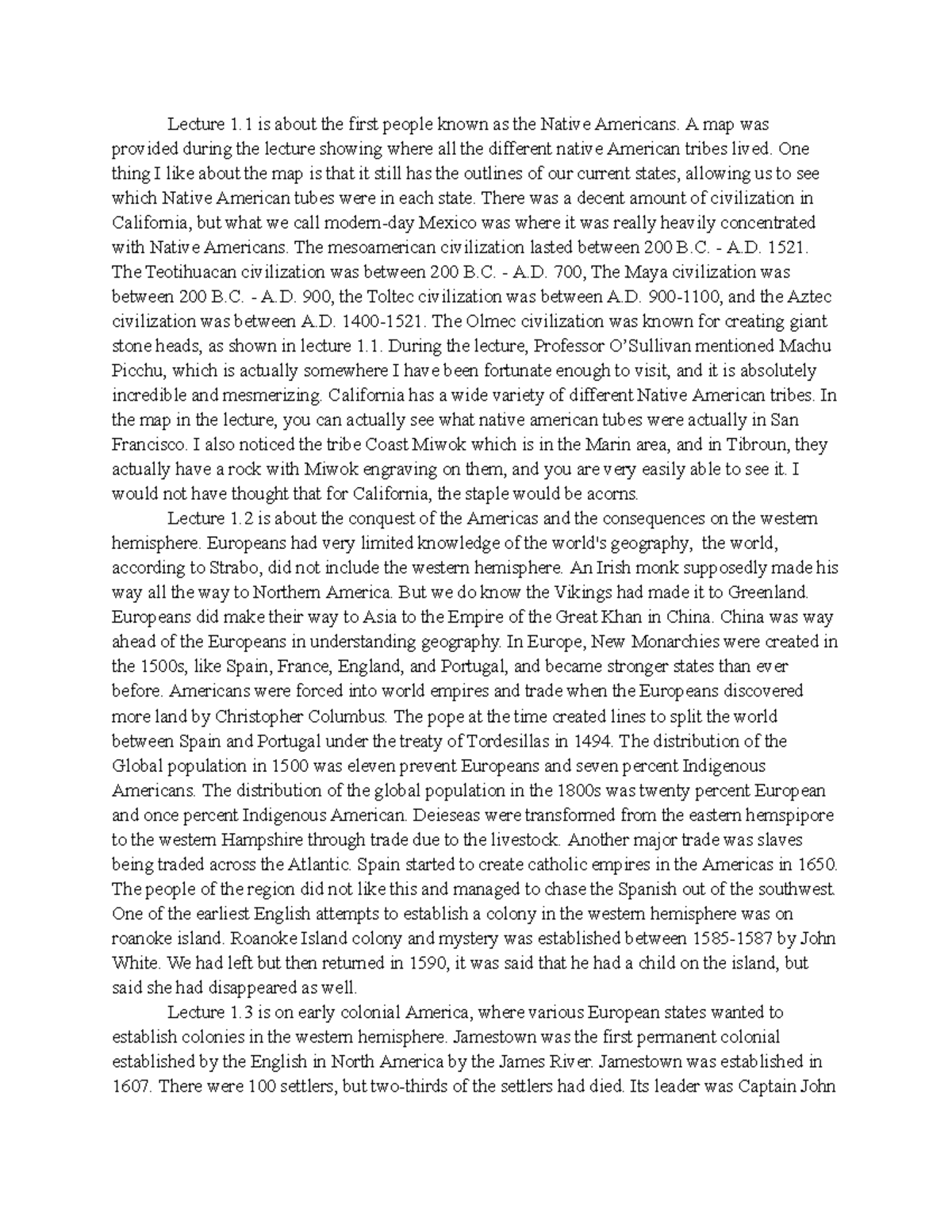 Chapter 1-3 American History - Lecture 1 is about the first people ...