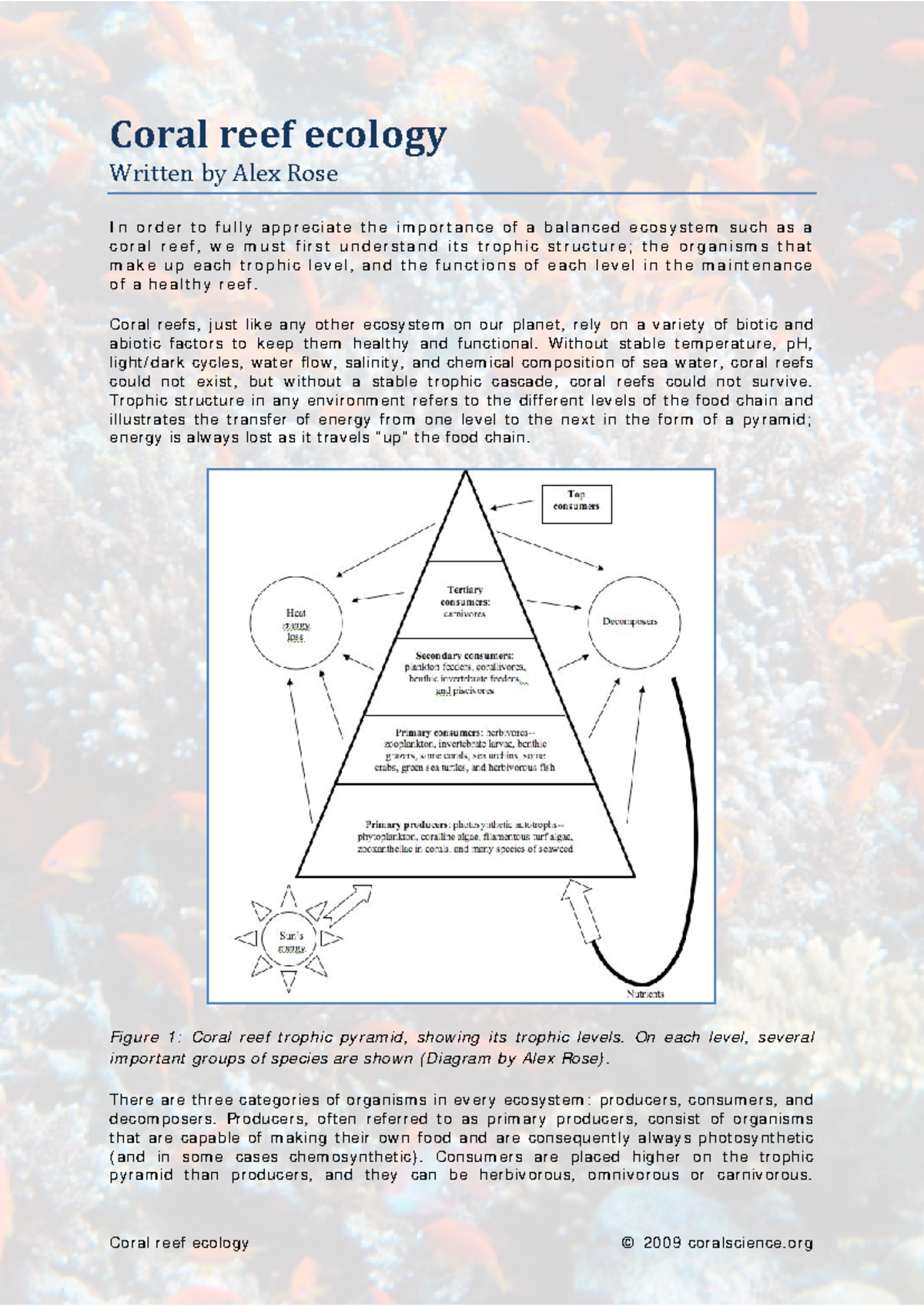 Coral reef ecology - Coral reef ecology Written by Alex Rose In order ...