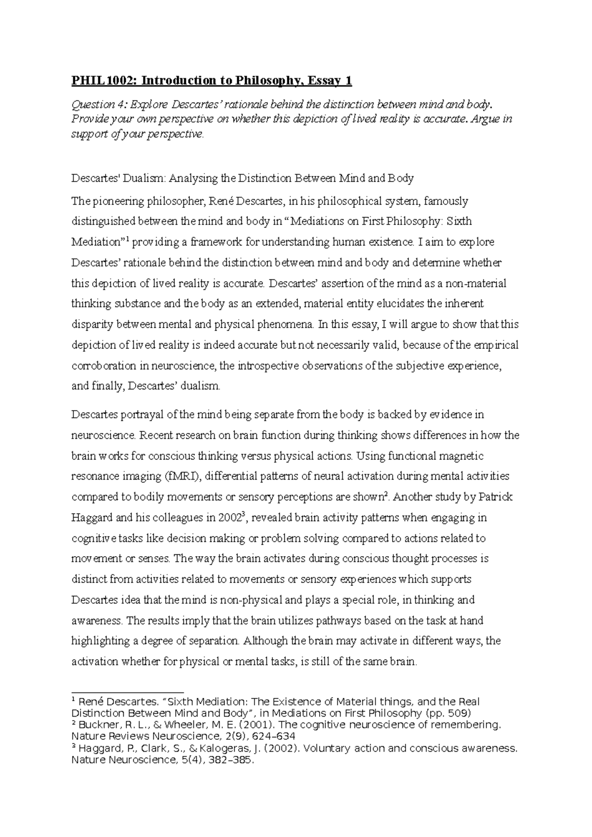 PHIL1002 - Essay 1 - PHIL1002: Introduction to Philosophy, Essay 1 ...