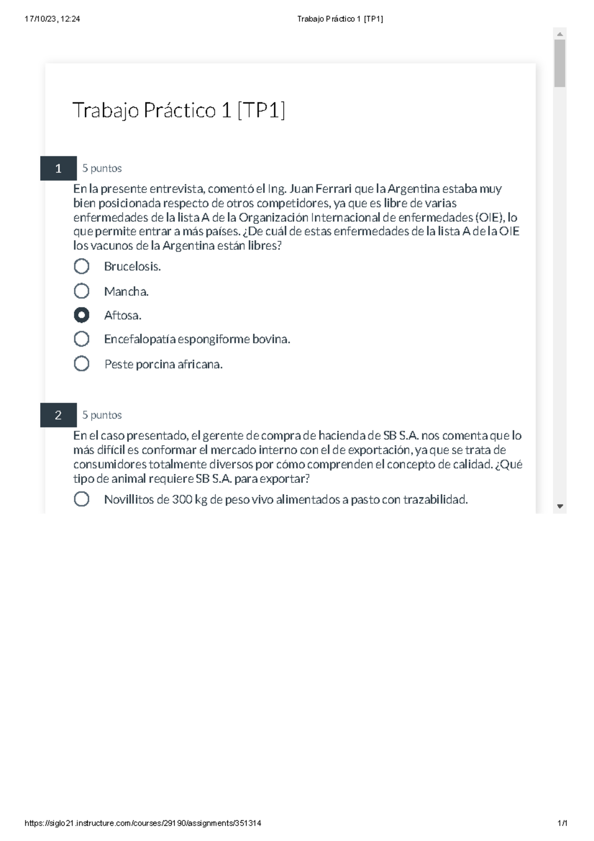 Trabajo Práctico 1 [TP1] produccion animal - 17/10/23, 12:24 Trabajo Práctico 1 [TP1] - Studocu