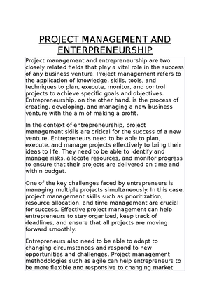 Unit 1 - Project Management and Entrepreneurship unit 1 notes - UNIT ...