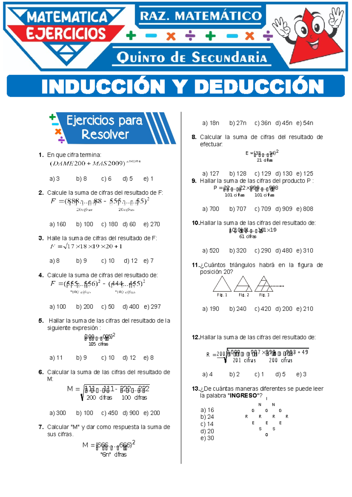 Induccion y Deduccion para Quinto Grado de Secundaria - 1. En que cifra ...