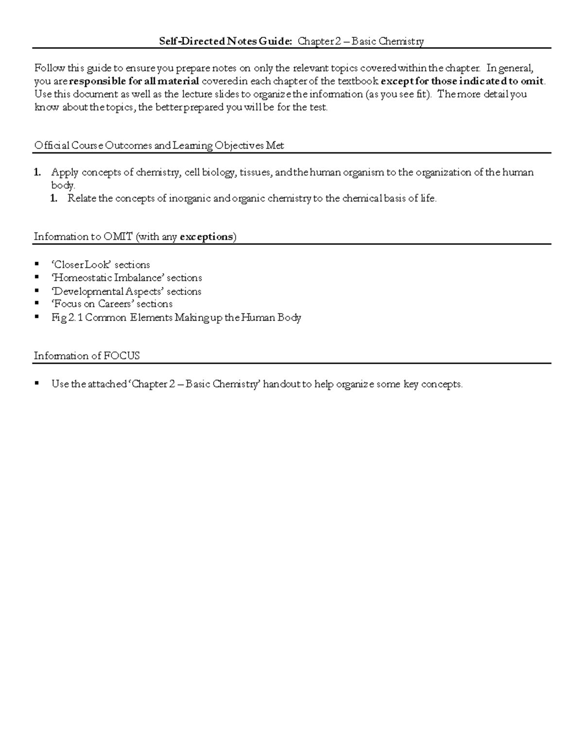 Self-Directed Notes Guide (Chapter 2 - Basic Chemistry) - Self-Directed ...