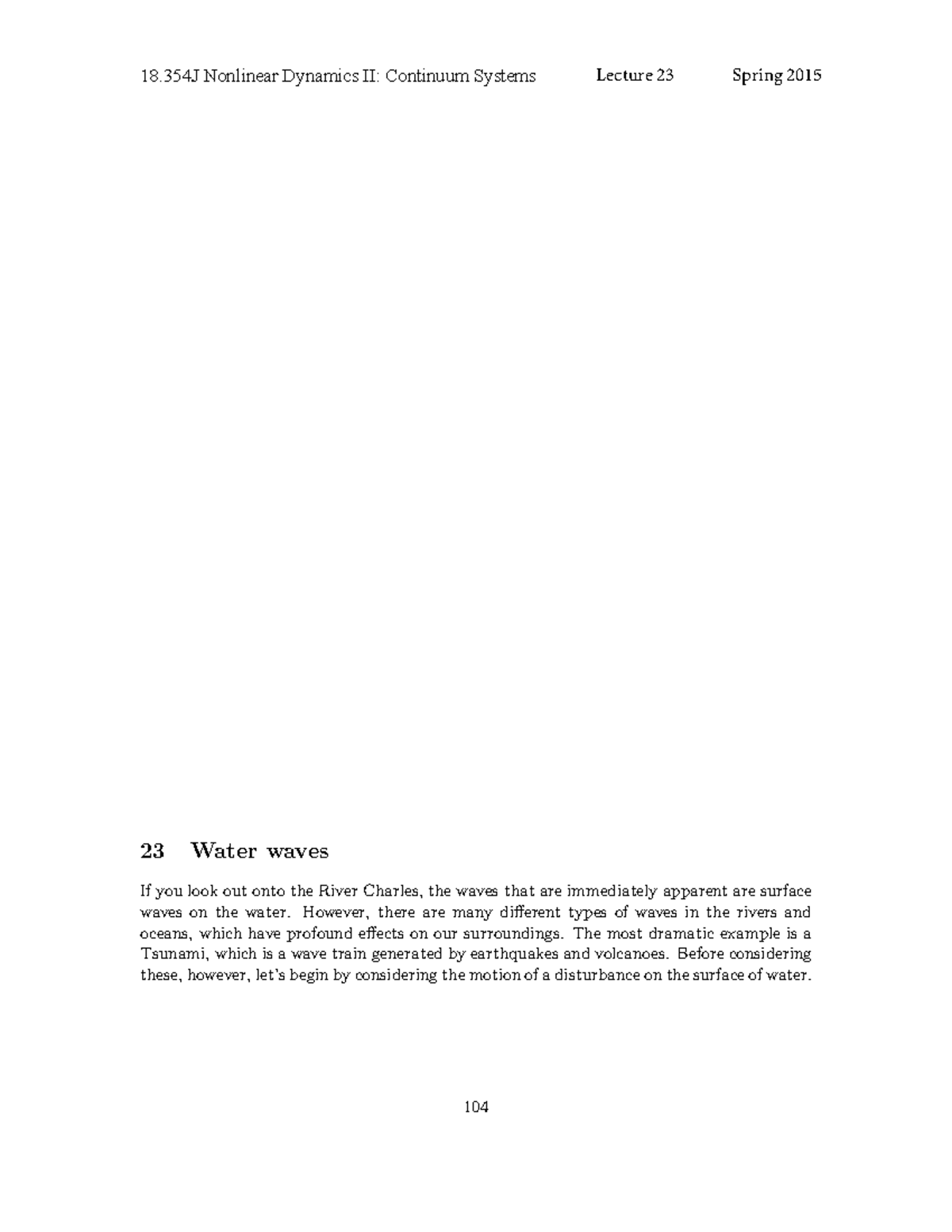 Water Waves (PDF) - Lecture notes 1-4 - 18 Nonlinear Dynamics II ...