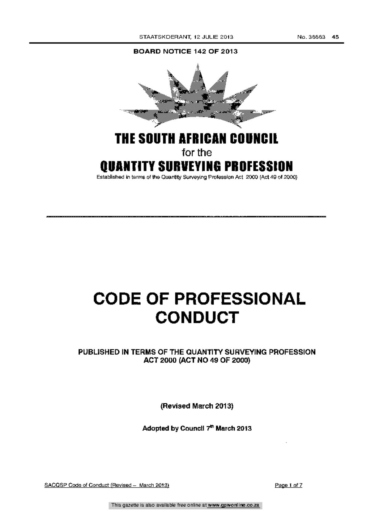 Sacqsp Code of Professional Conduct - THE SOUTH AFRICAN COUNCIL for the ...