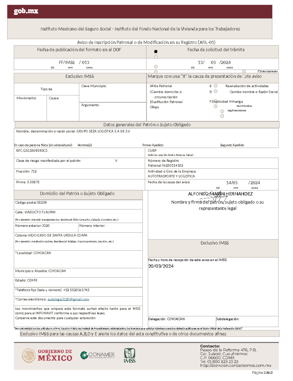 AFIL-01 - afil - Aviso de Inscripción Patronal o de Modificación en su ...