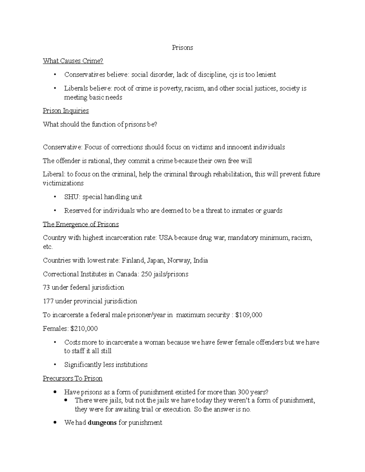 Lecture notes, Unit 5 - Prisons - Prisons What Causes Crime ...